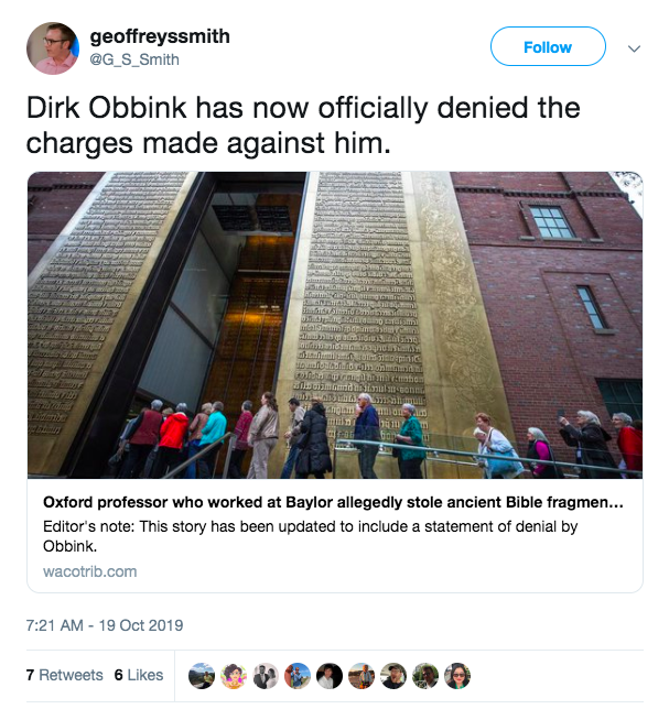 A Statement from Dirk Obbink | Variant Readings