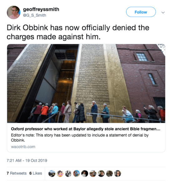 A Statement from Dirk Obbink | Variant Readings