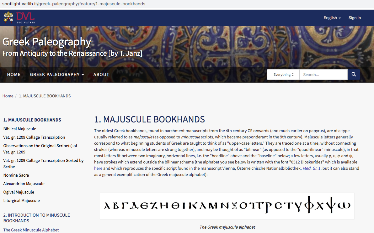 Vatican Library Website on Greek Palaeography | Variant Readings