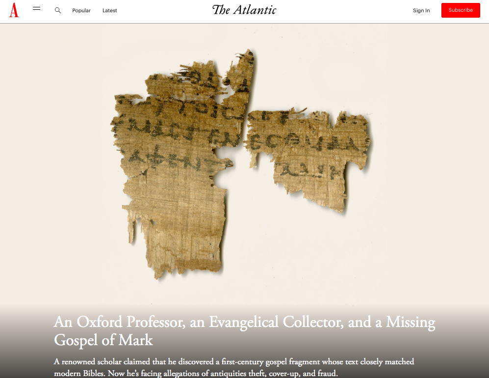 New Article on Dirk Obbink in The Atlantic | Variant Readings